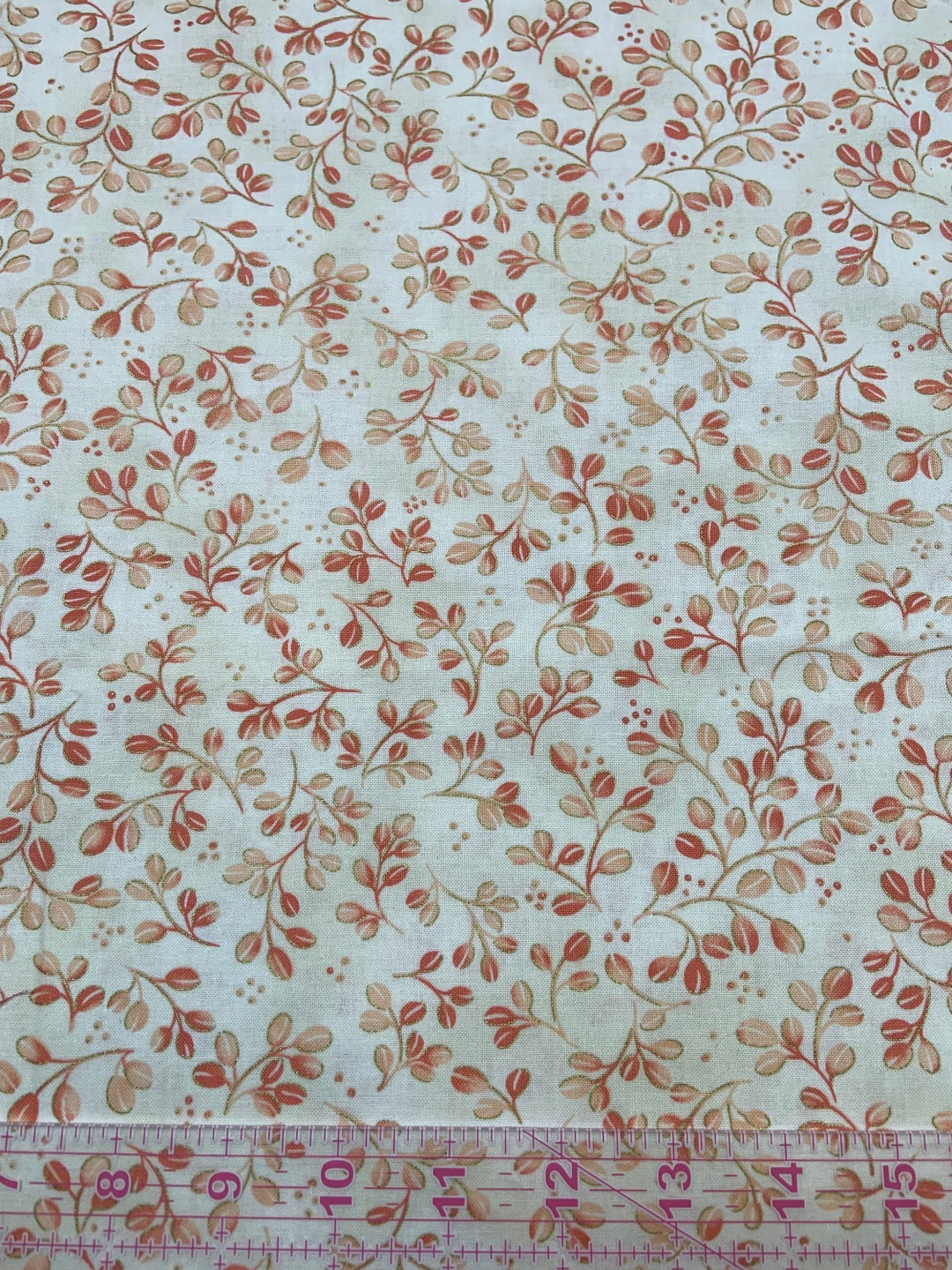 Peach and Gold Leaves Fabric-tabashi by Anna Fishkin - Etsy