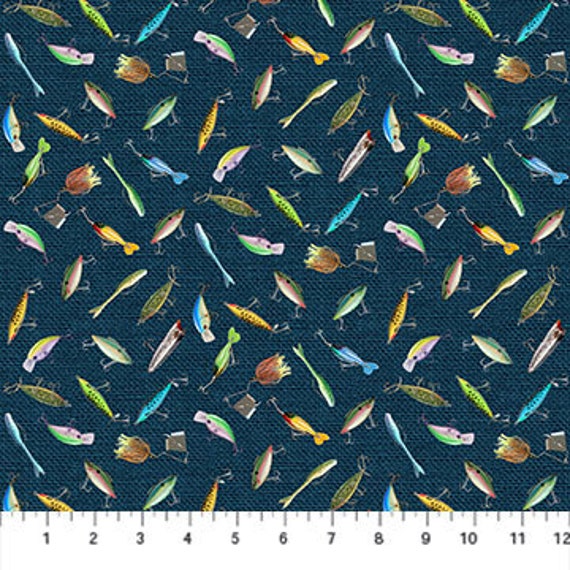 Hooked-by Al Agnew Fishing Themed Cotton Fabric-northcott - Etsy