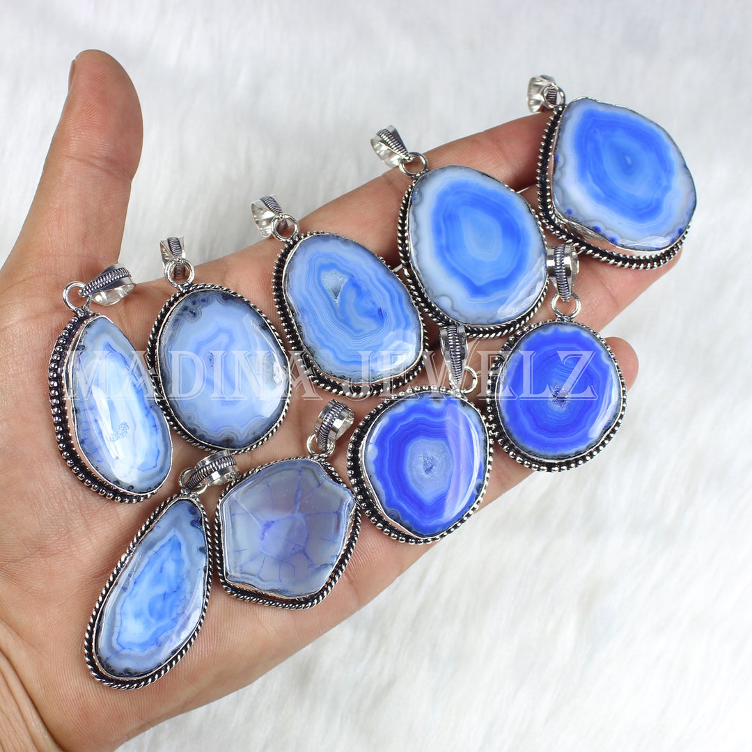 Blue Solar Quartz Pendant, Sterling Silver Pendant, Collet Pendant ...