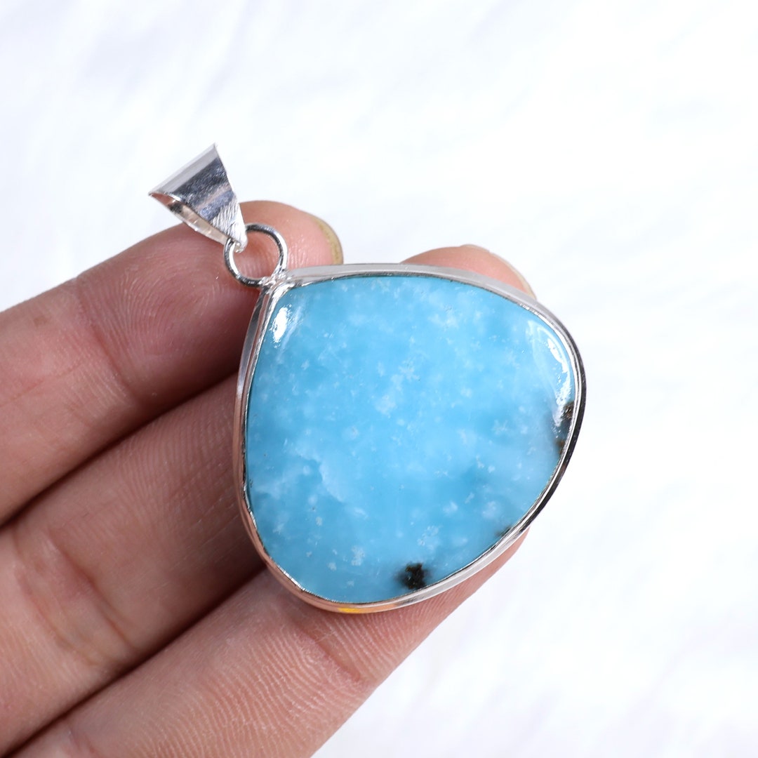 Blue Hemimorphite Pendant Sterling Silver Pendant Collet Pendant ...
