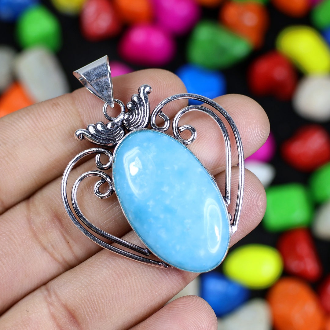 Top Rare Blue Hemimorphite Gemstone Pendant, Silver Pendant, Collet ...