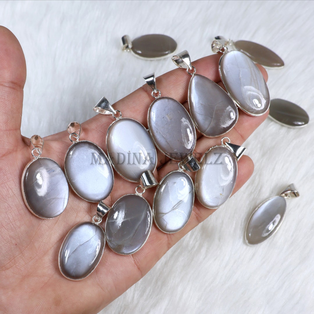 Natural Grey Moonstone Pendant, Top Bulk Bezel Pendant, Sterling Silver ...