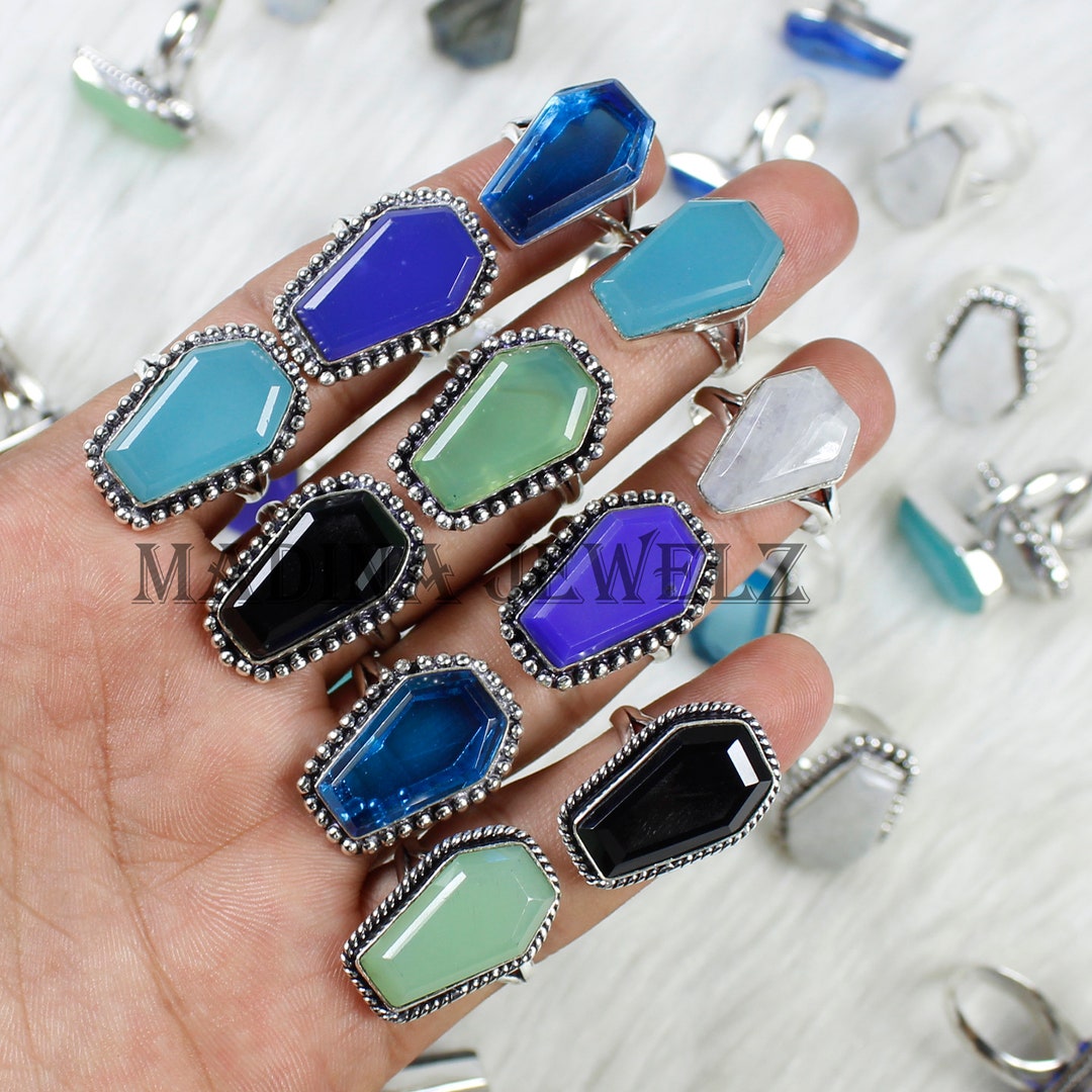 Gemstone Ring Coffin Ring Sterling Silver Ring Collet Ring Coffin ...