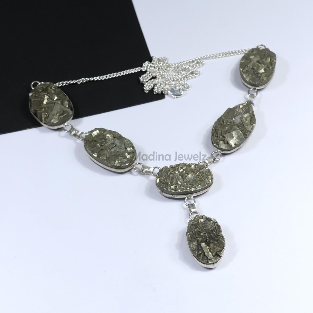 Pyrite Necklace Sterling Silver Necklace, Gold Pyrite Druzy Necklace ...