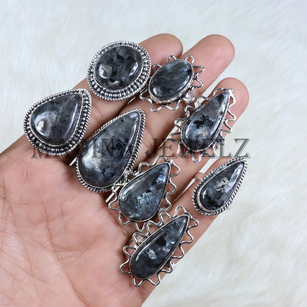 Larvikite Ring Collet Ring Sterling Silver Ring Black Larvikite ...