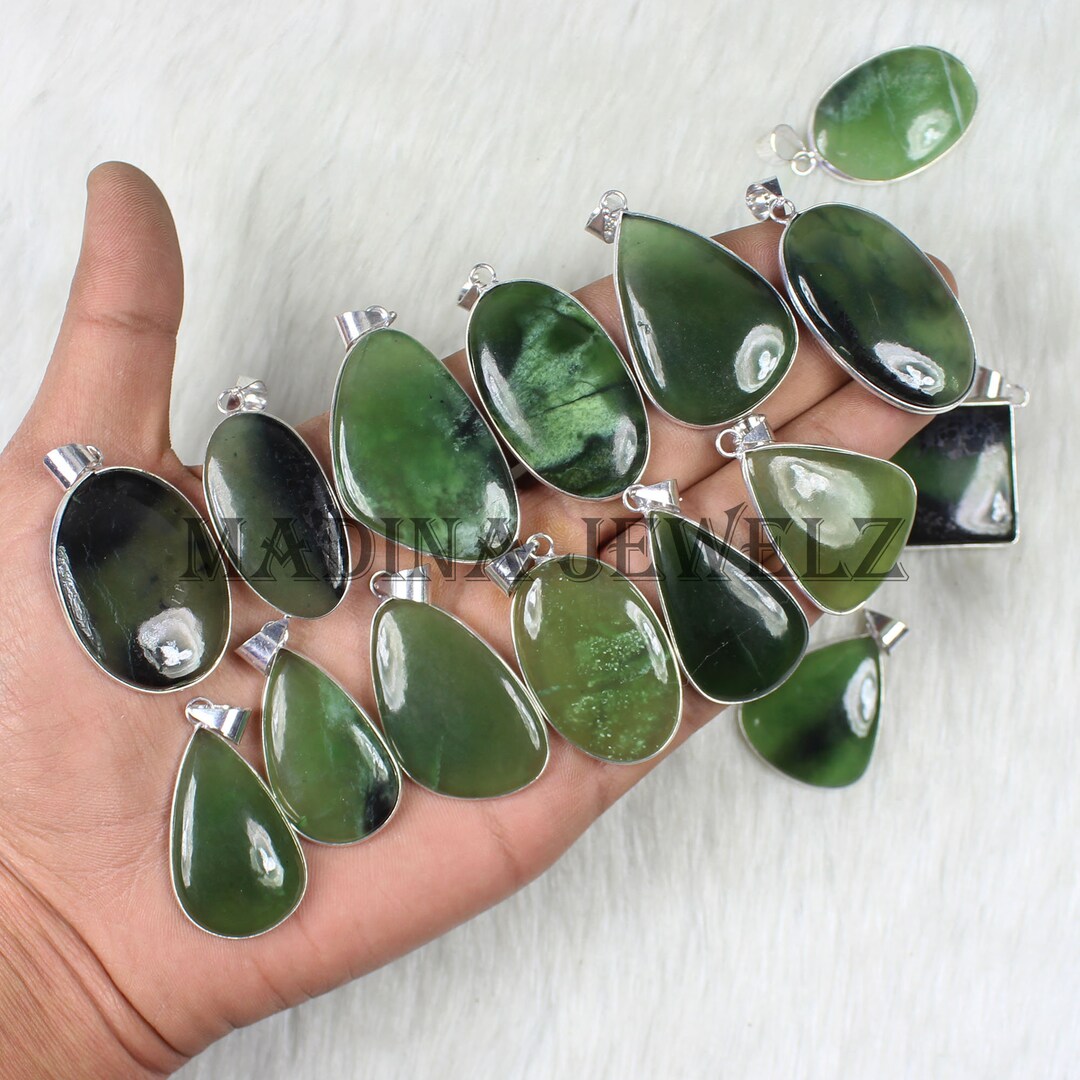 Nephrite Pendant, Sterling Silver Pendant, Bezel Pendant, Nephrite Jade ...