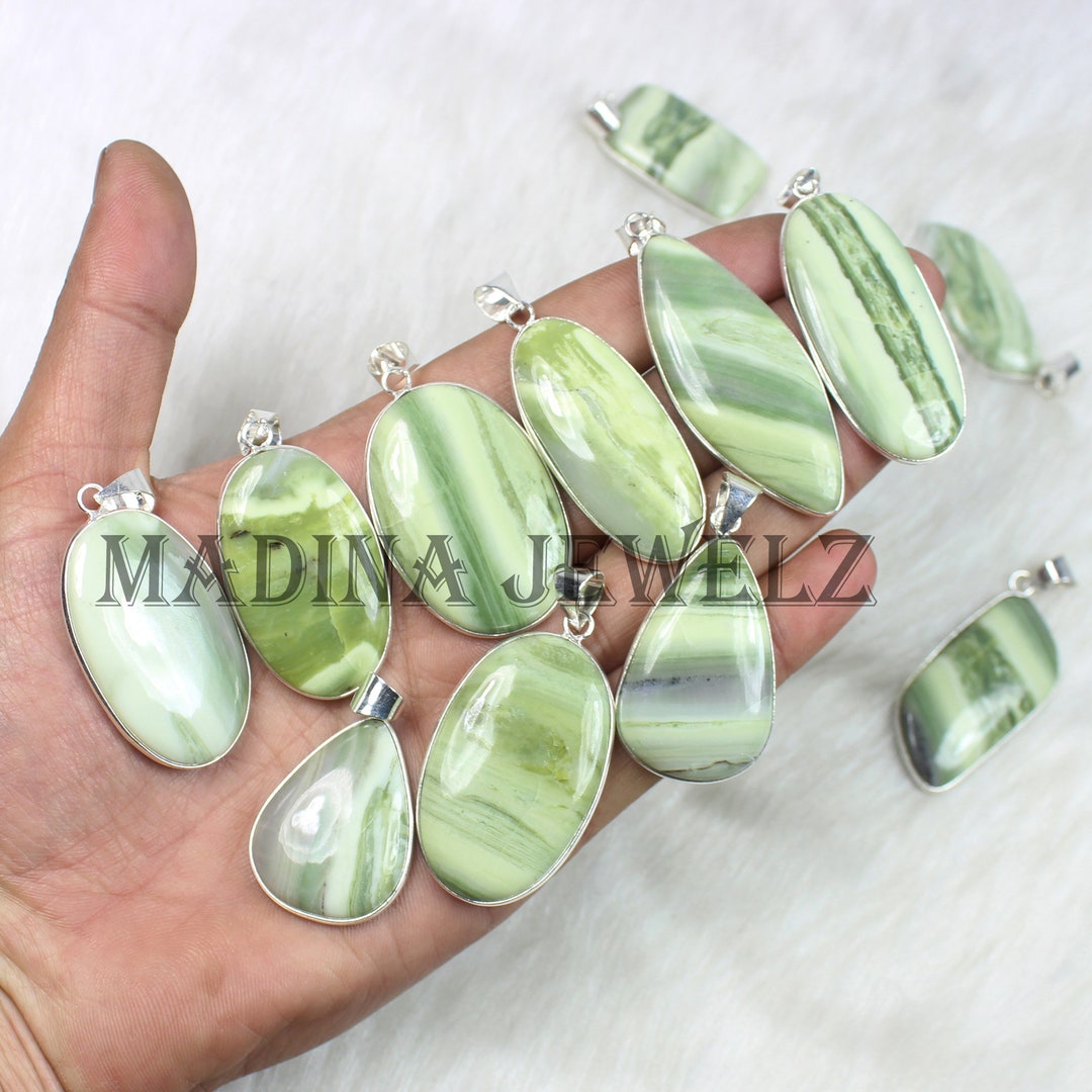 Serpentine Pendant Sterling Silver Pendant Green Serpentine Gemstone ...