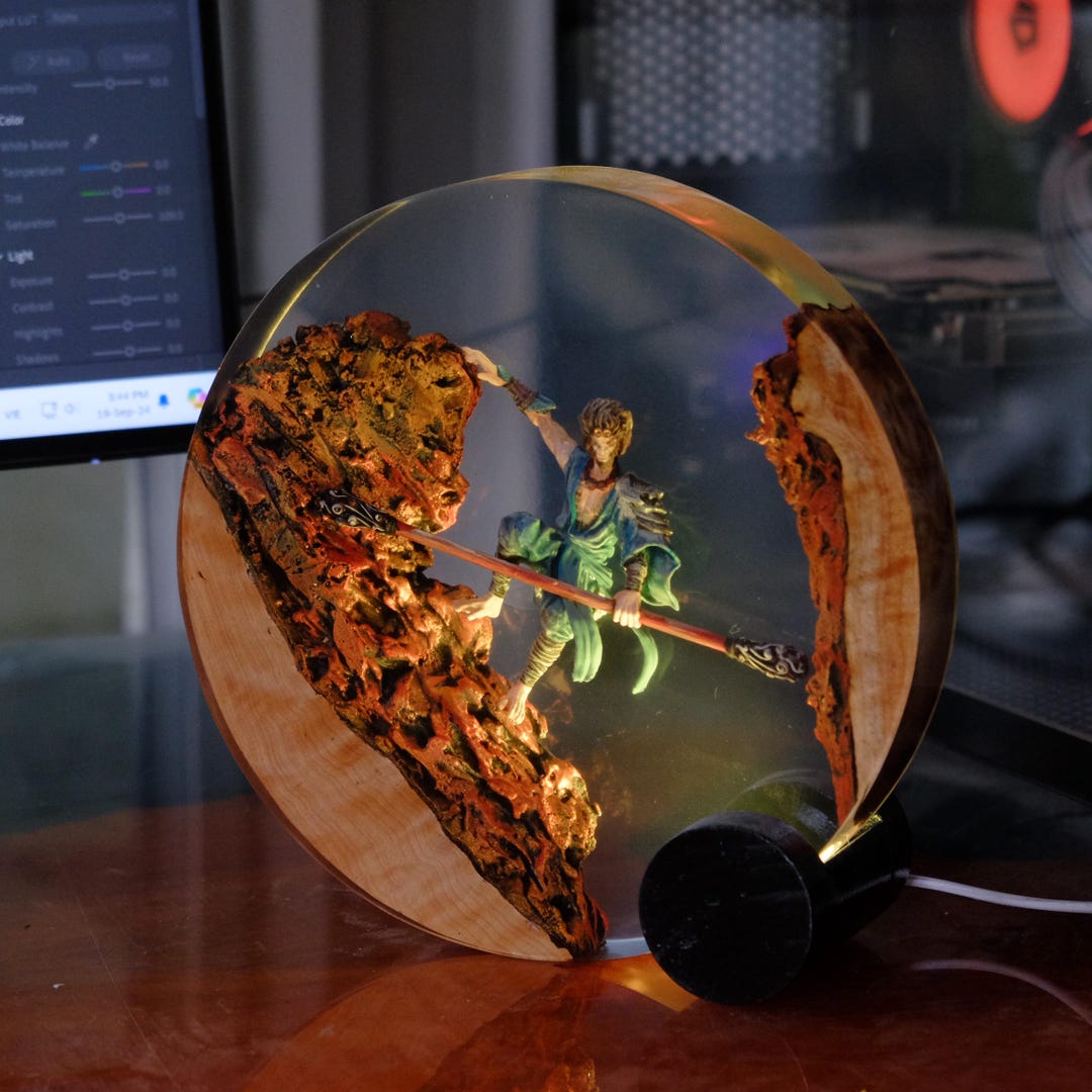 Monster Wukong Resin Lamp, Black Myth Wukong Handmade Decor Epoxy Lamp ...