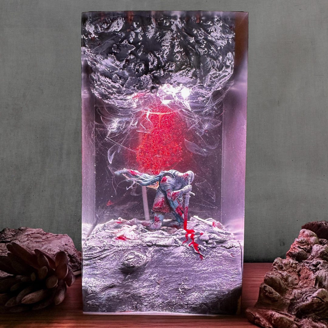 Warrior Helmet Resin Lamp: Handmade Wood & Epoxy Game Night Light - Etsy