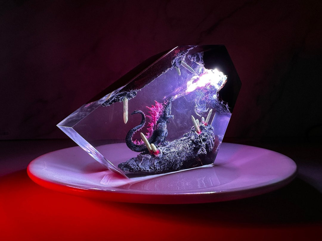 Epic Godzilla Flame Spitting Scene Diorama Resin Lamp: Handmade Gaming ...