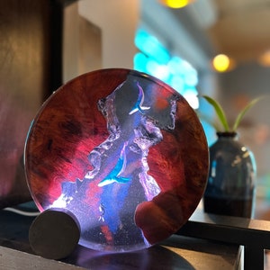 Silver Wolf Resin Lamp, Handmade Decor Epoxy Lamp, Black Wolf Resin Art ...