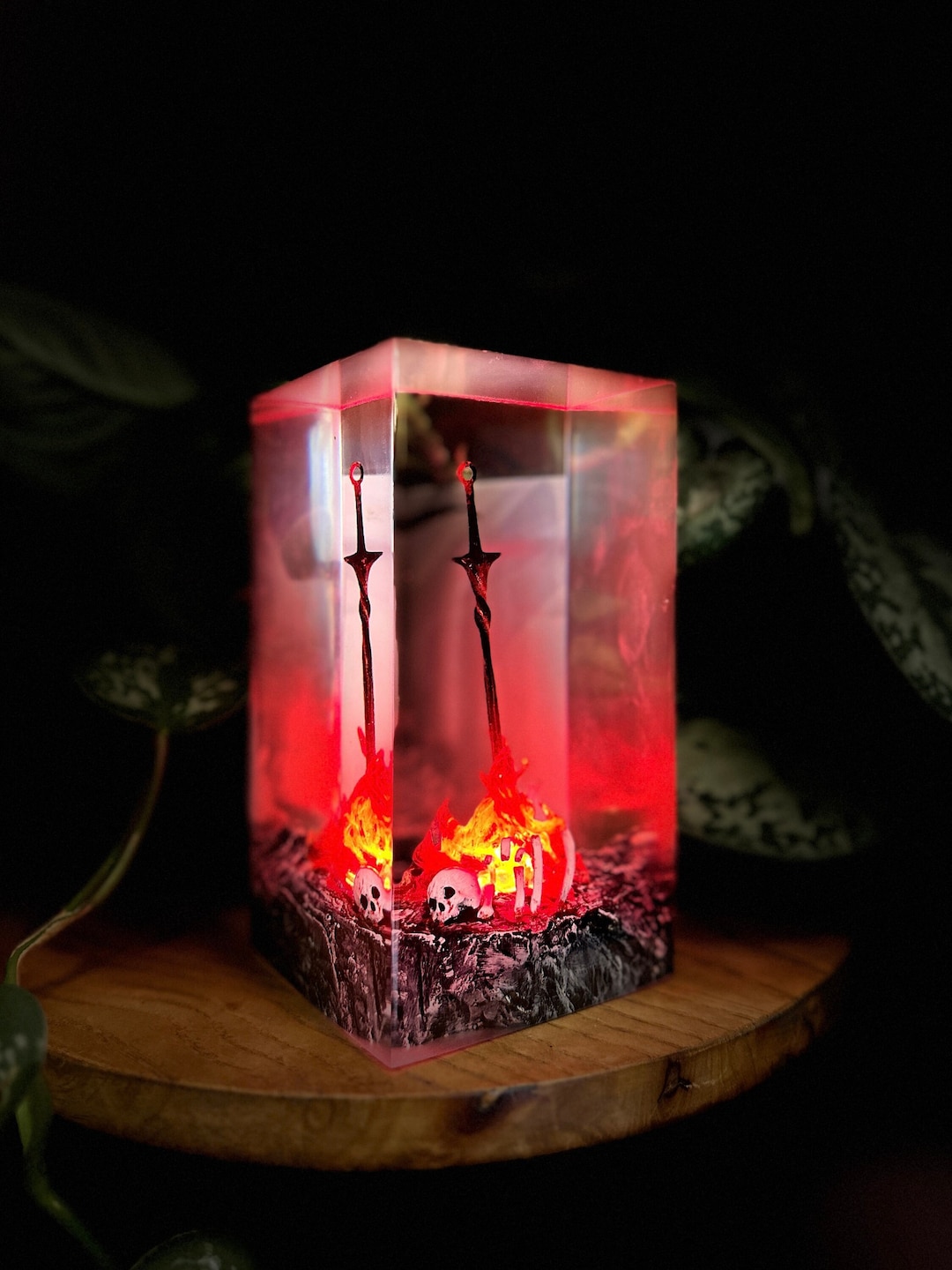 Red Fire Swords Resin Lamp: Handmade Epoxy Night Light - Etsy