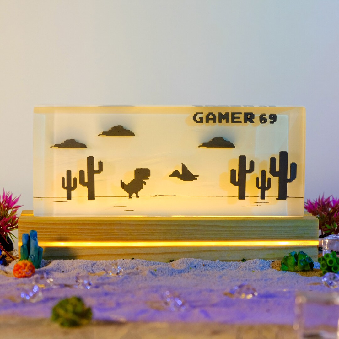 Dino T-rex Resin Lamp, T-rex Dino Run Pixel Handmade Decor Epoxy Lamp ...