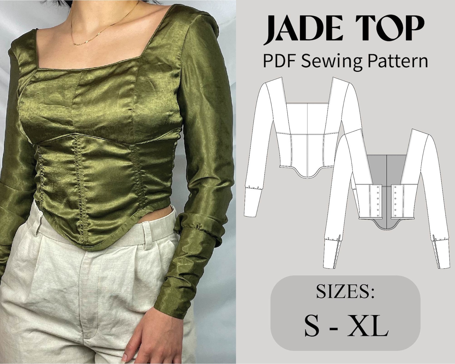 Long Sleeve Corset Top Sewing Pattern: Vintage Style Blouse (PDF ...
