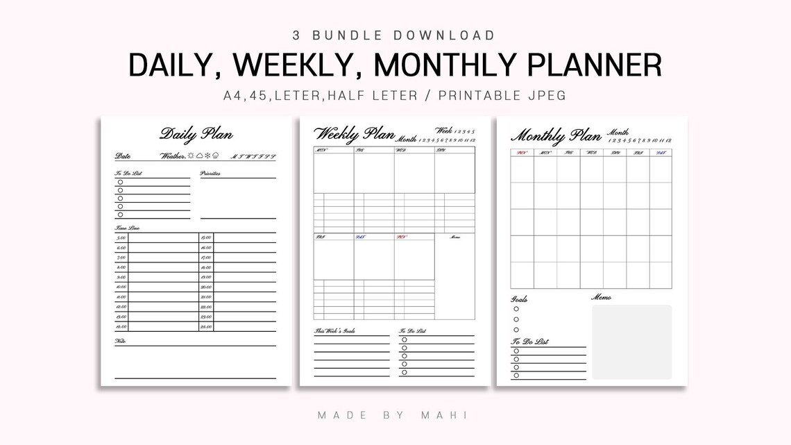 Daily Weekly Monthly Planner Bundle, to Do List, Notes,printable ...