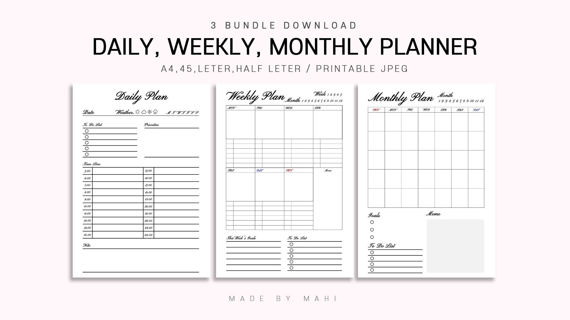 Daily Weekly Monthly Planner Bundle, to Do List, Notes,printable ...