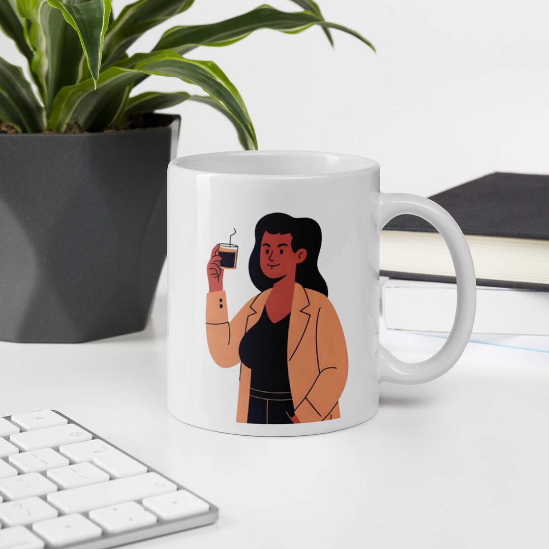 White Glossy Ceramic Mug With Woman Design – Aesthetic Coffee & Tea Cup ...
