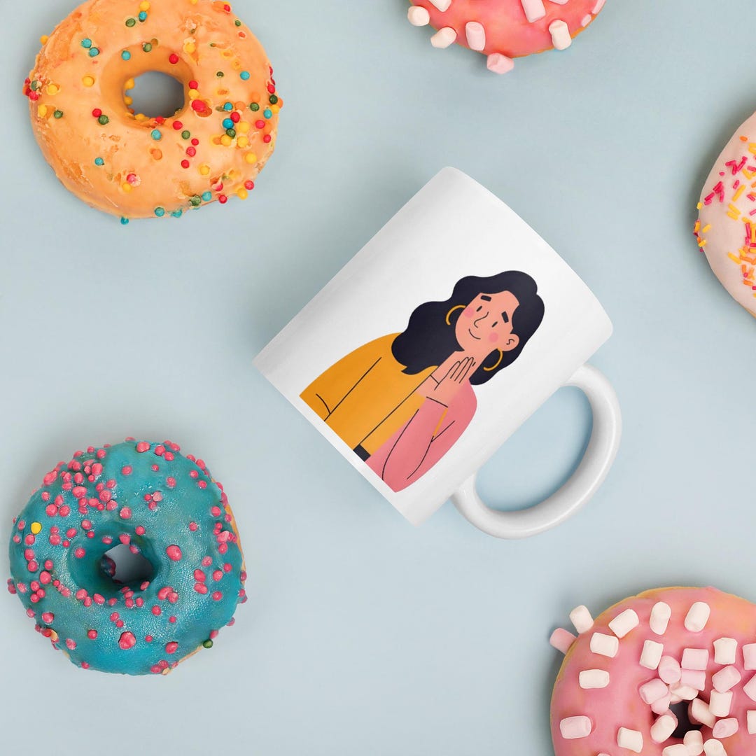 White Glossy Ceramic Mug With Woman Design – Aesthetic Coffee & Tea Cup ...