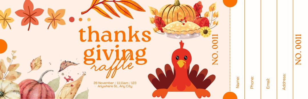 Illustration Thanksgiving Party Ticket - Customizable Raffle & Harvest ...