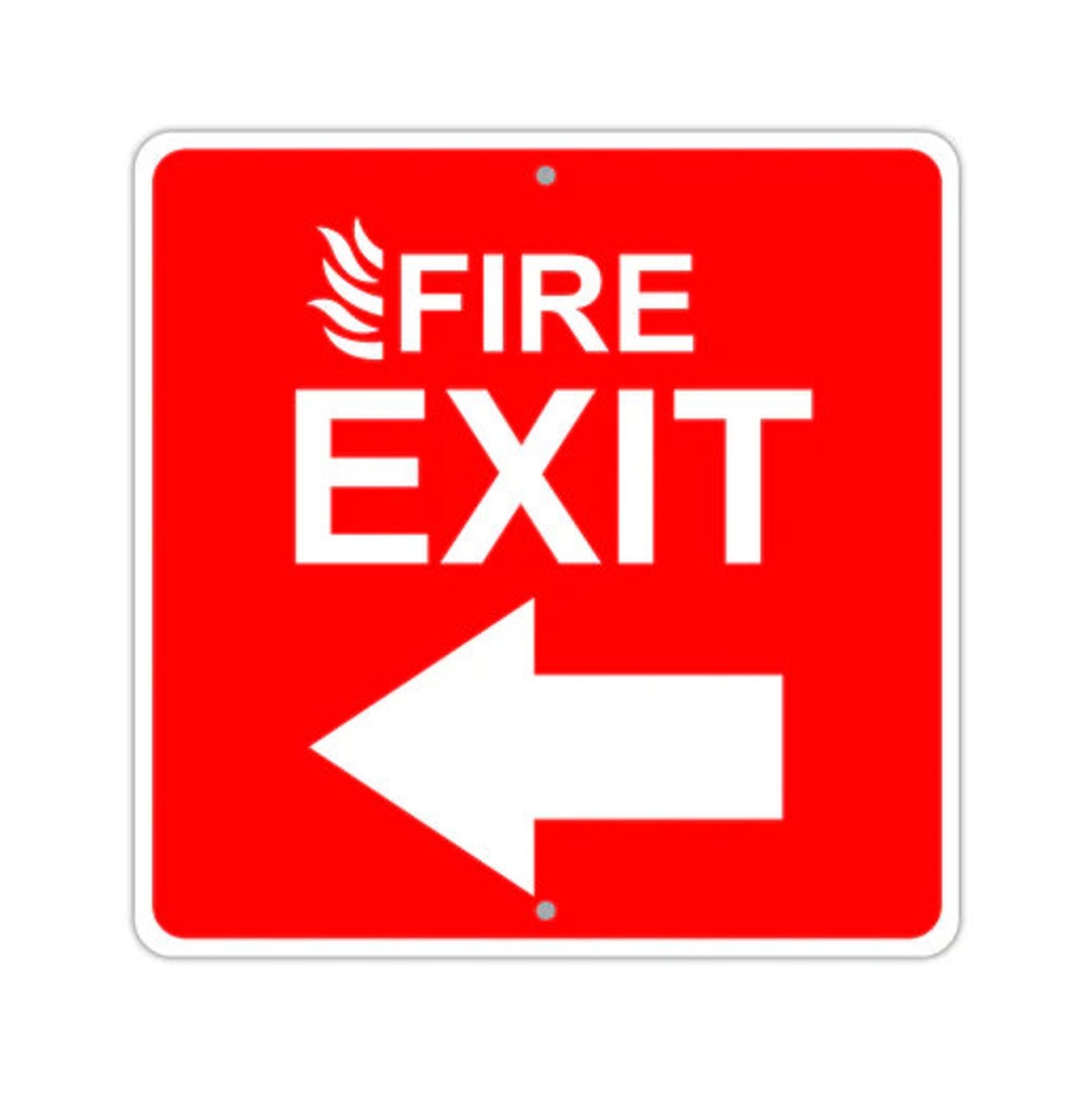 Fire Exit With Left Arrow Aluminum, Ships to US Only, Square Sign ...