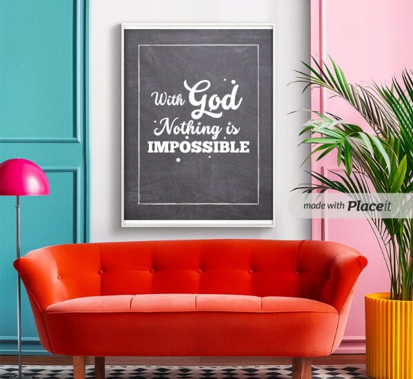 With God Nothing is Impossible Print Minimalist Wall Art Bible Poster ...