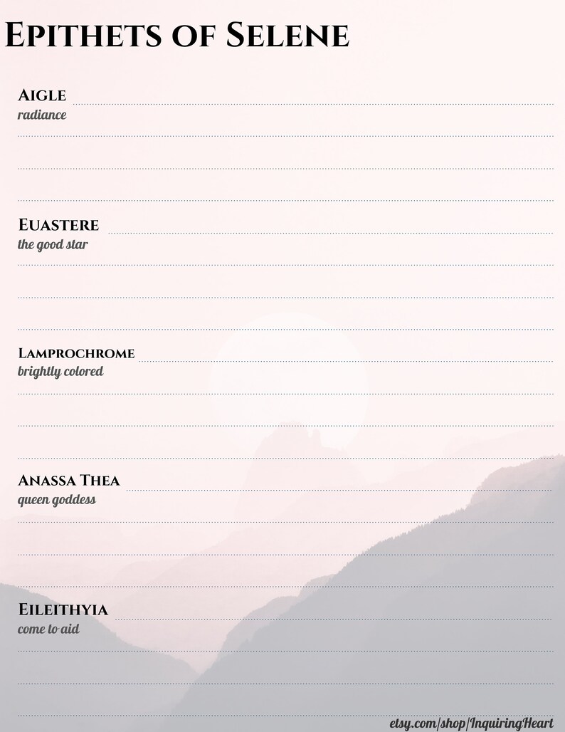 Selene Downloadable Tarot Spread - Moon - Goddess - Titan - Greek ...