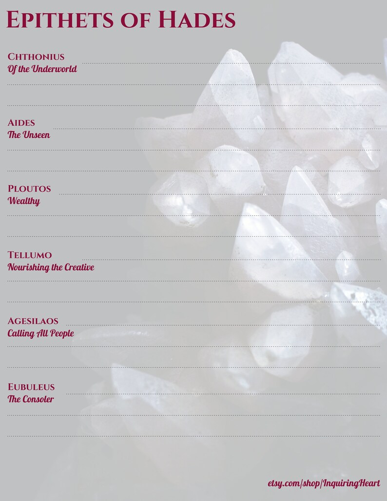 Hades Downloadable Tarot Spread - Greek God - Hellenic Deity - Pluto ...