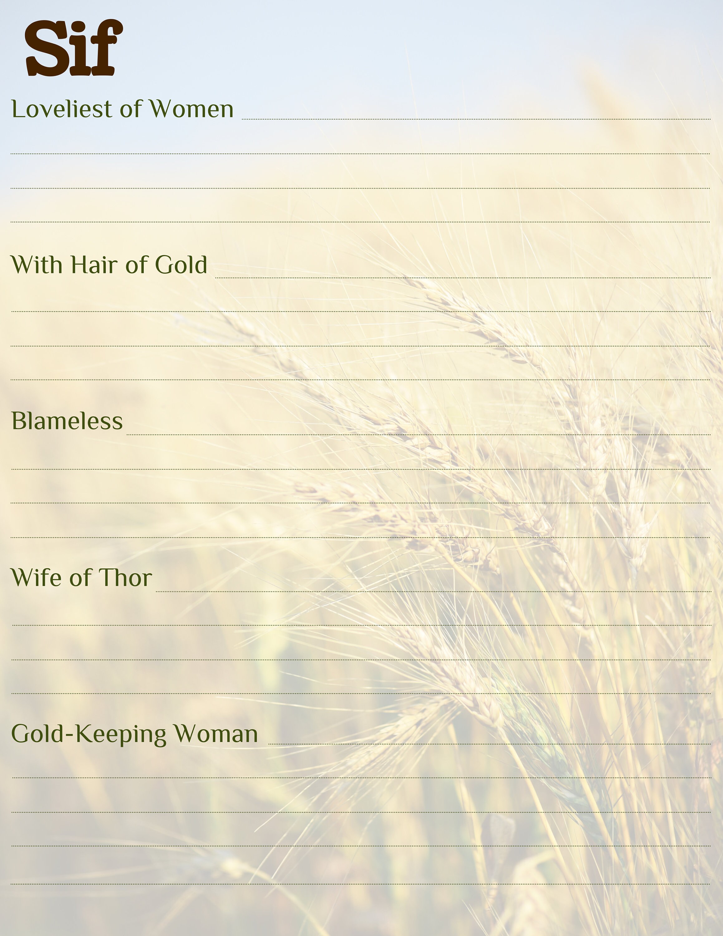 Sif Downloadable Tarot Spread - Norse Deity - Goddess - Wife of Thor ...