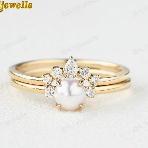 Pearl Engagement Ring Set - Etsy