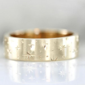 Star Engraved Ring Celestial Gold Ring Starry Ring Band Alternative ...