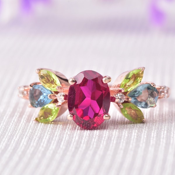 Aquamarine Ruby Ring - Etsy