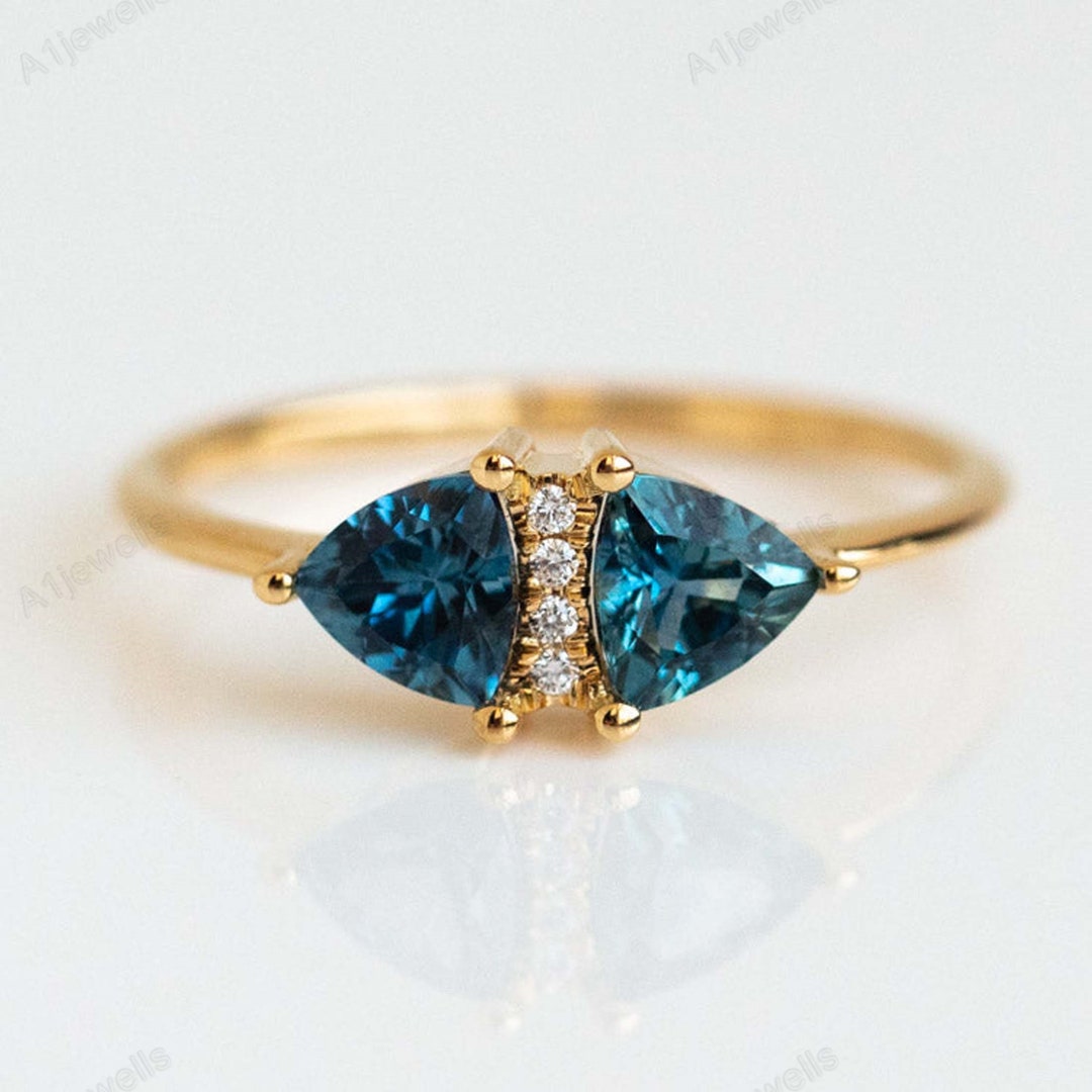 London Blue Topaz Wedding Ring 14k Yellow Gold Blue Topaz Ring Two Blue ...
