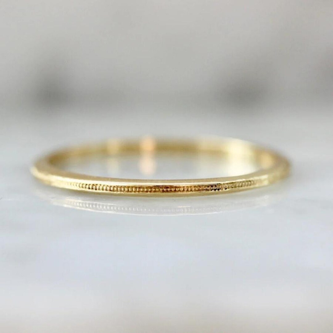 Milgrain Design Wedding Matching Band 14k Solid Yellow Gold Band Plain ...