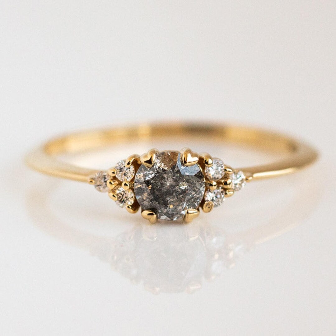 Natural Salt Pepper Herkimer Diamond Ring 18K Rose Gold Engagement Ring ...