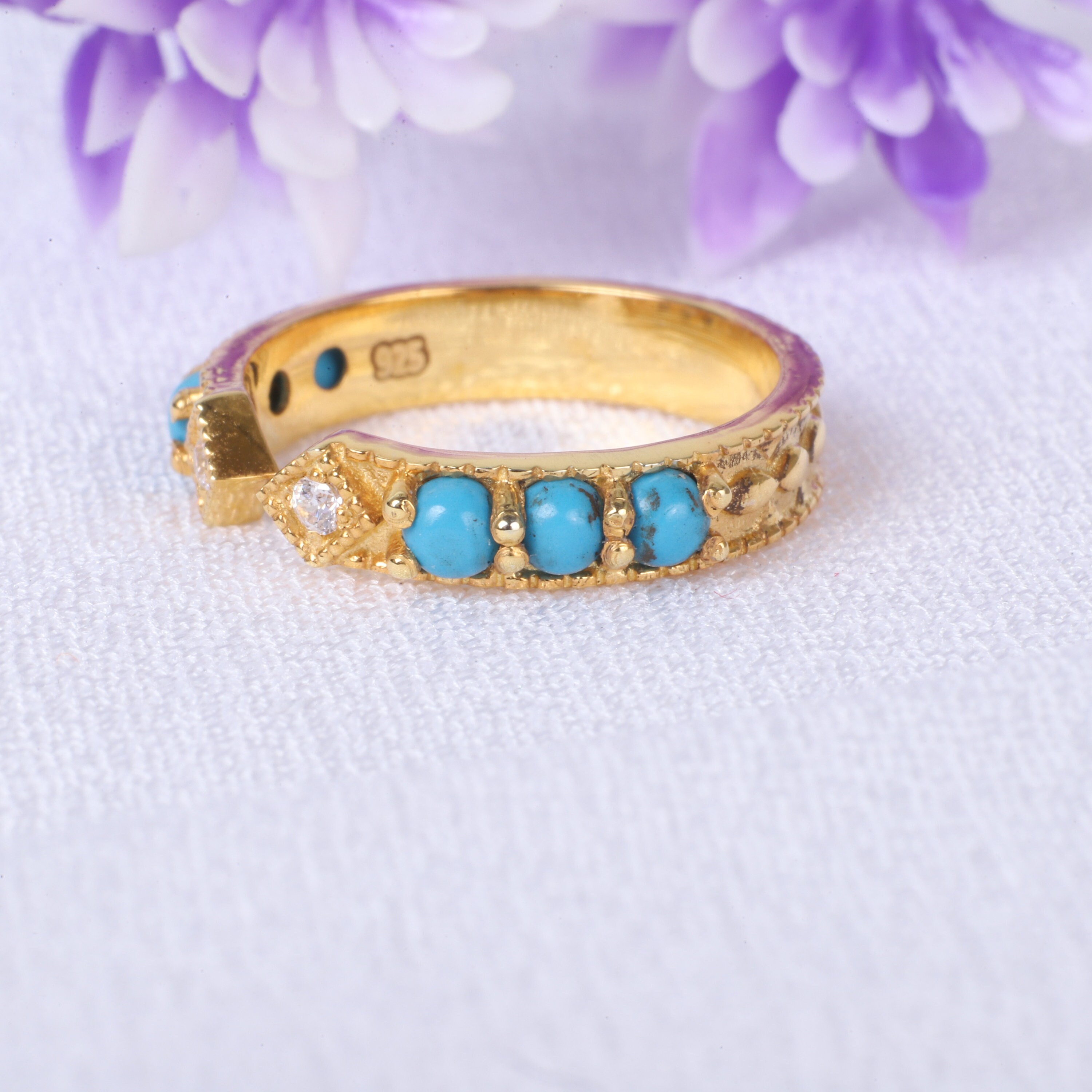 Turquoise Gap Open Engagement Ring Turquoise Wedding Band Half - Etsy