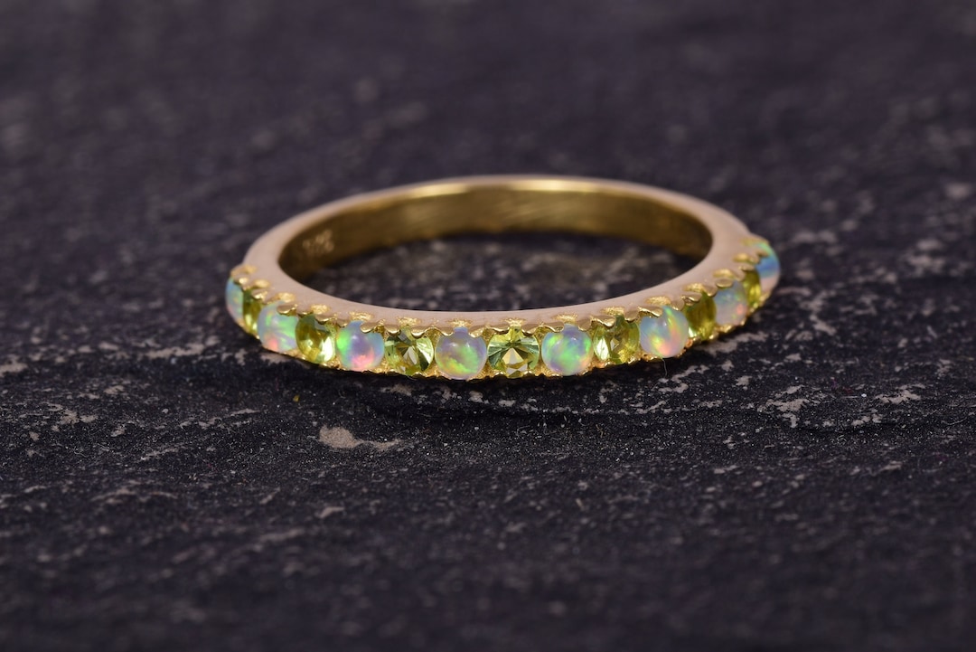 Opal and Peridot Ring Opal Eternity Wedding Band 925 Sterling Silver ...