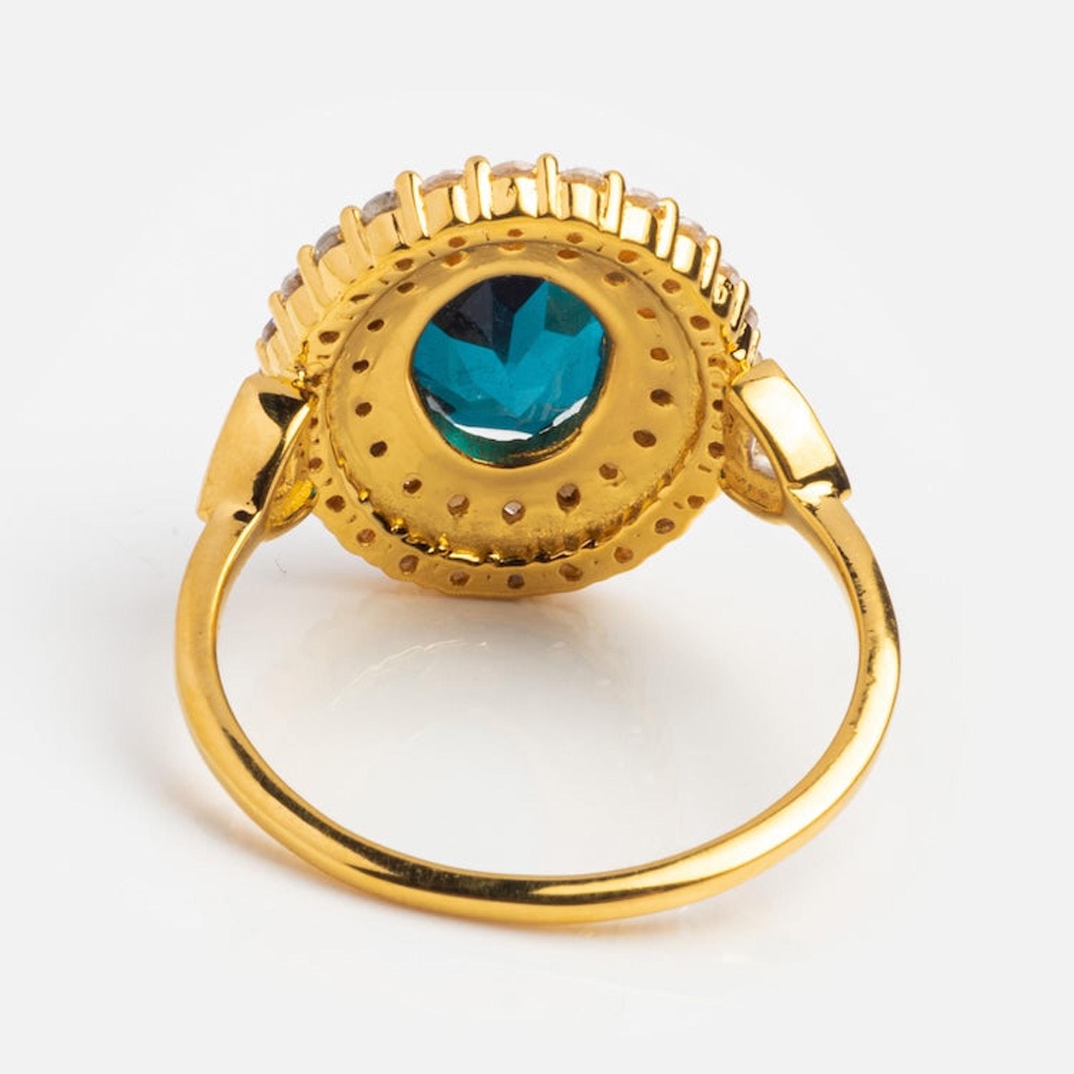 London Blue Topaz and Pearl Daphne Ring Halo Setting Cluster 14k Gold ...