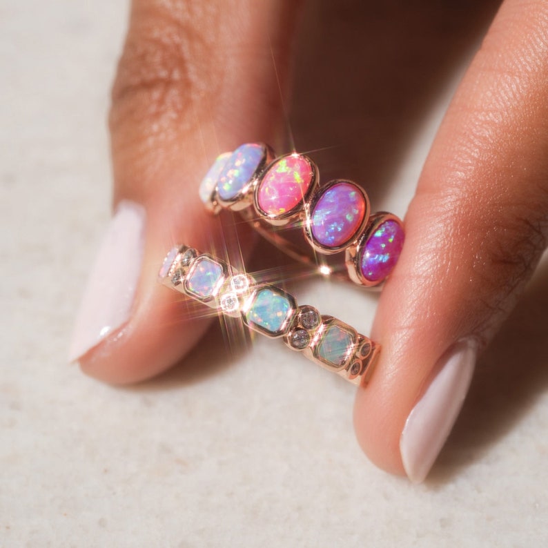 Beautiful Vintage Opal Square Shape Gemstone Ring Solid Silver 925 ...