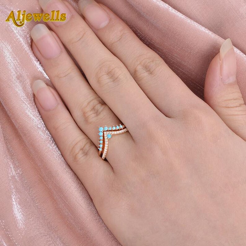 Turquoise Gemstone Ring Set Christmas Day Gift 10k/14k/18k Solid Gold ...