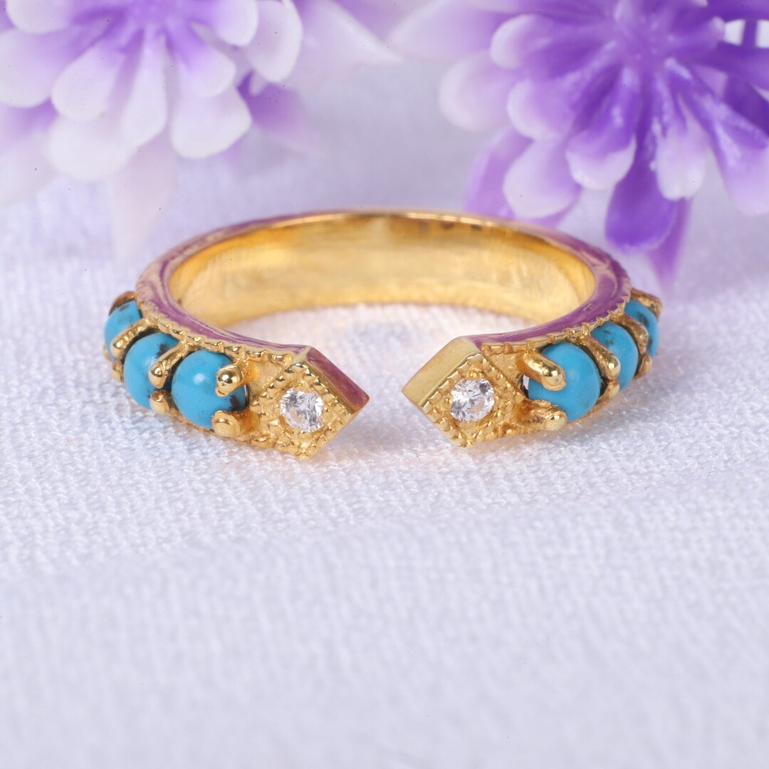 Turquoise Gap Open Engagement Ring Turquoise Wedding Band Half Eternity ...