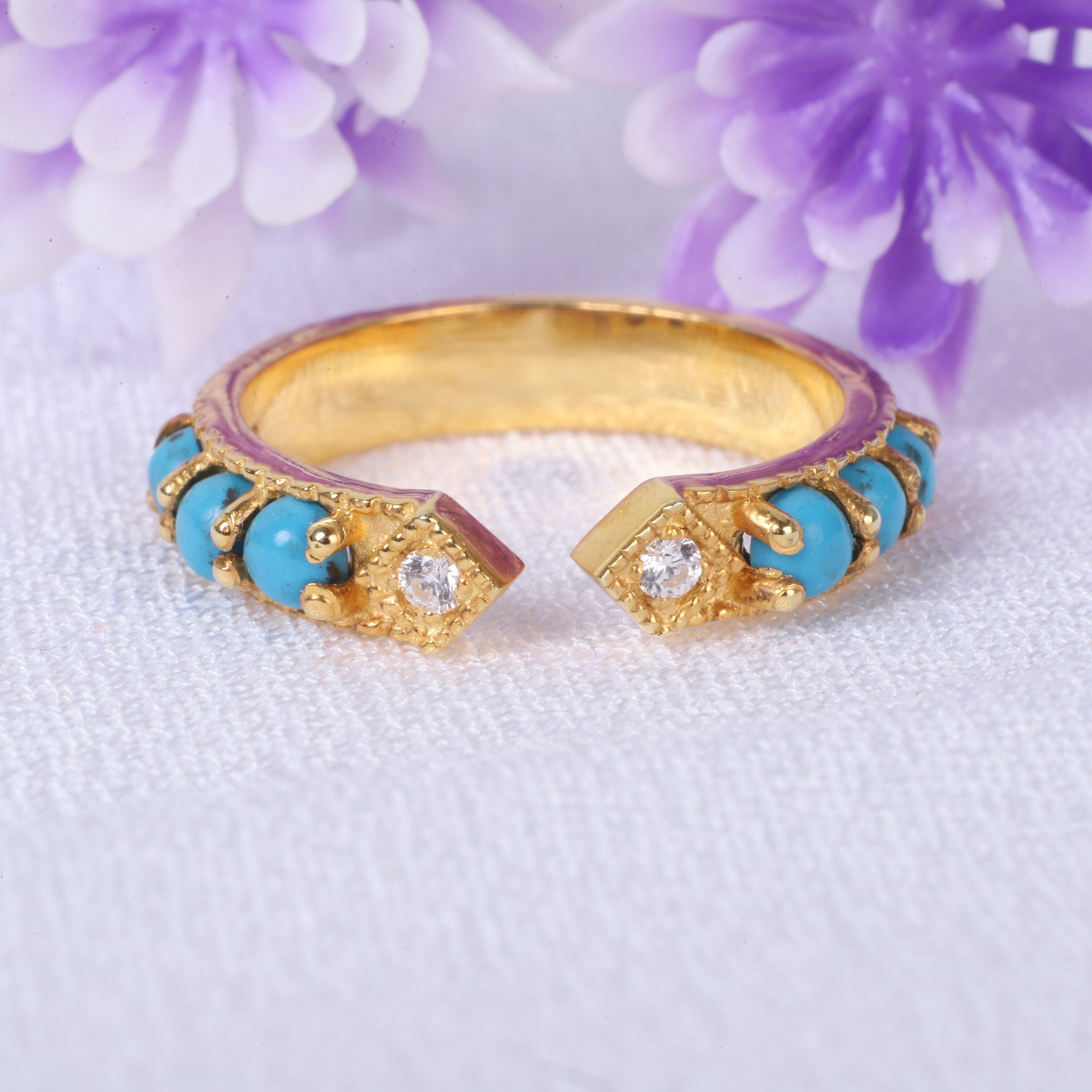 Turquoise Gap Open Engagement Ring Turquoise Wedding Band Half - Etsy