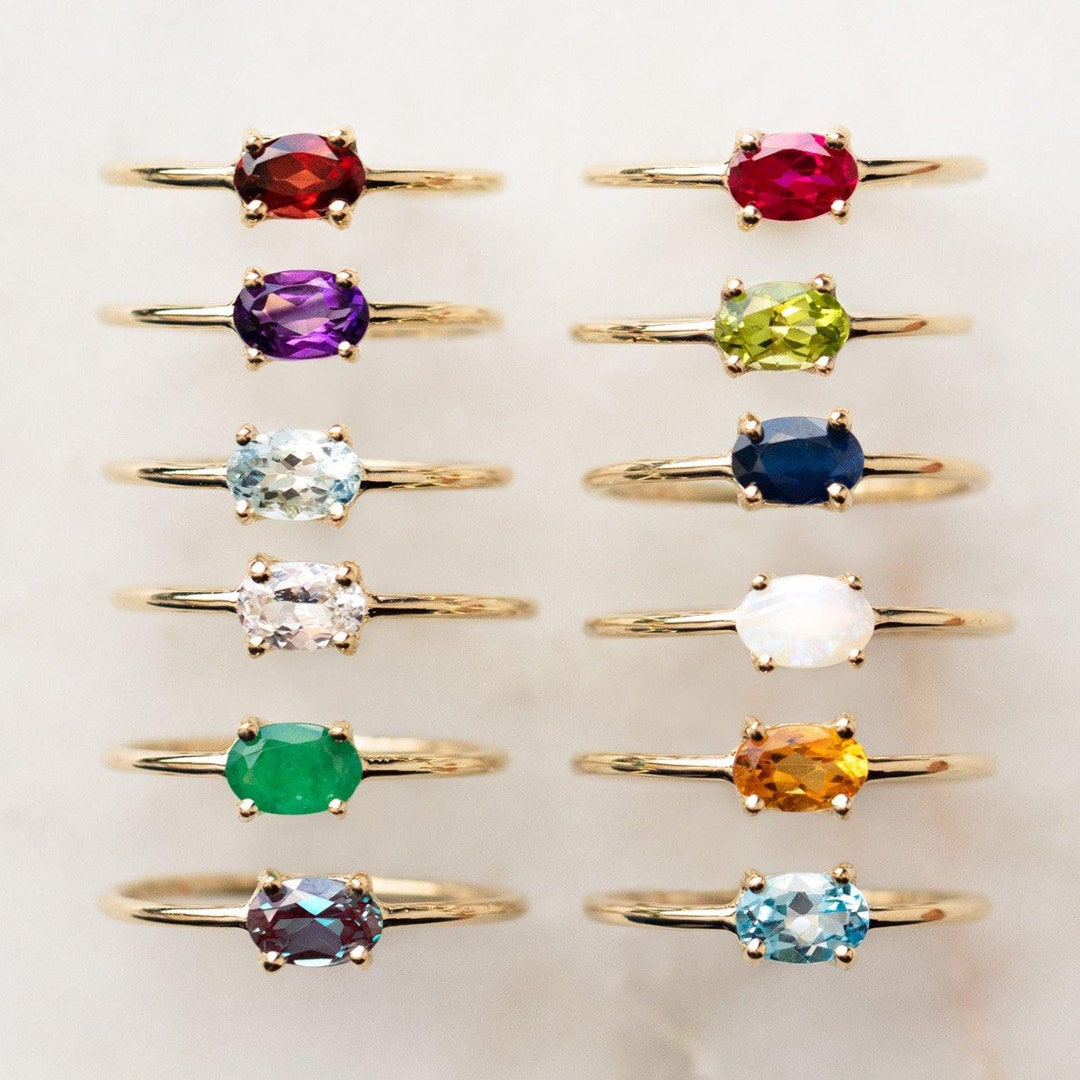 14K Gold Sweetest Birthstone Ring Minimal Solid Gold Birthstone Ring ...
