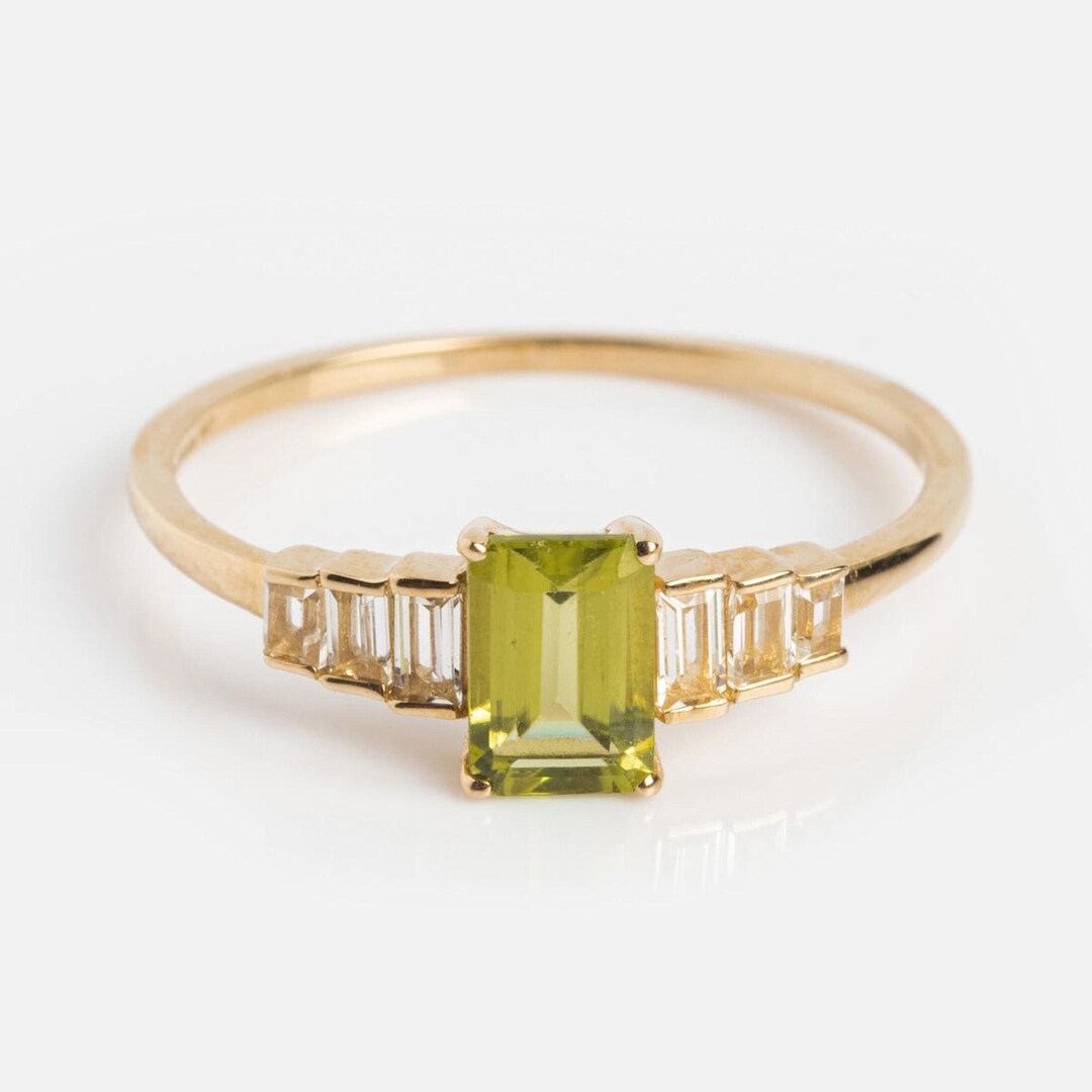 Peridot Baguette Ring Dainty Thin Band Ring in 14K Gold - Best Friend's ...