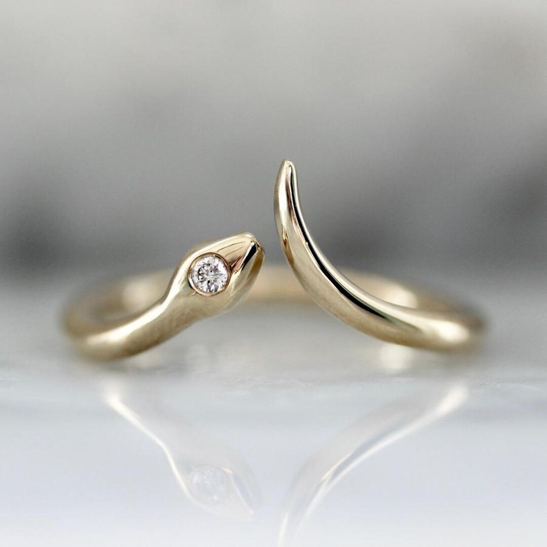 14K Enchanted Serpent Diamond Gold Band Lab Created Diamond Eye Snake ...