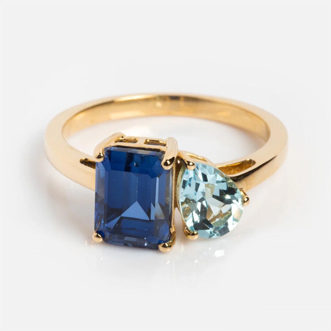 Toi Et Moi Ring and Matching Band Promise Ring Tanzanite and Blue Topaz ...