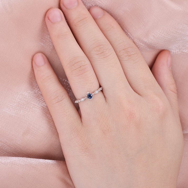 Blue Sapphire Engagement Ring CZ Diamond Ring Art Deco Ring Vintage ...