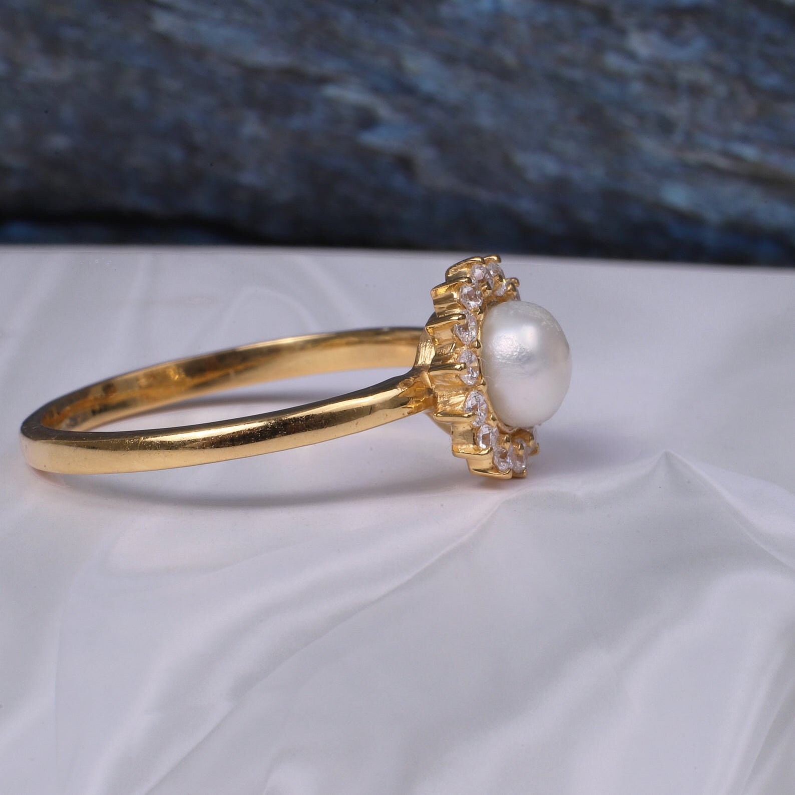 14k Rose Gold Pearl Ring Engagement Ring Pearl Wedding Ring Diamond ...
