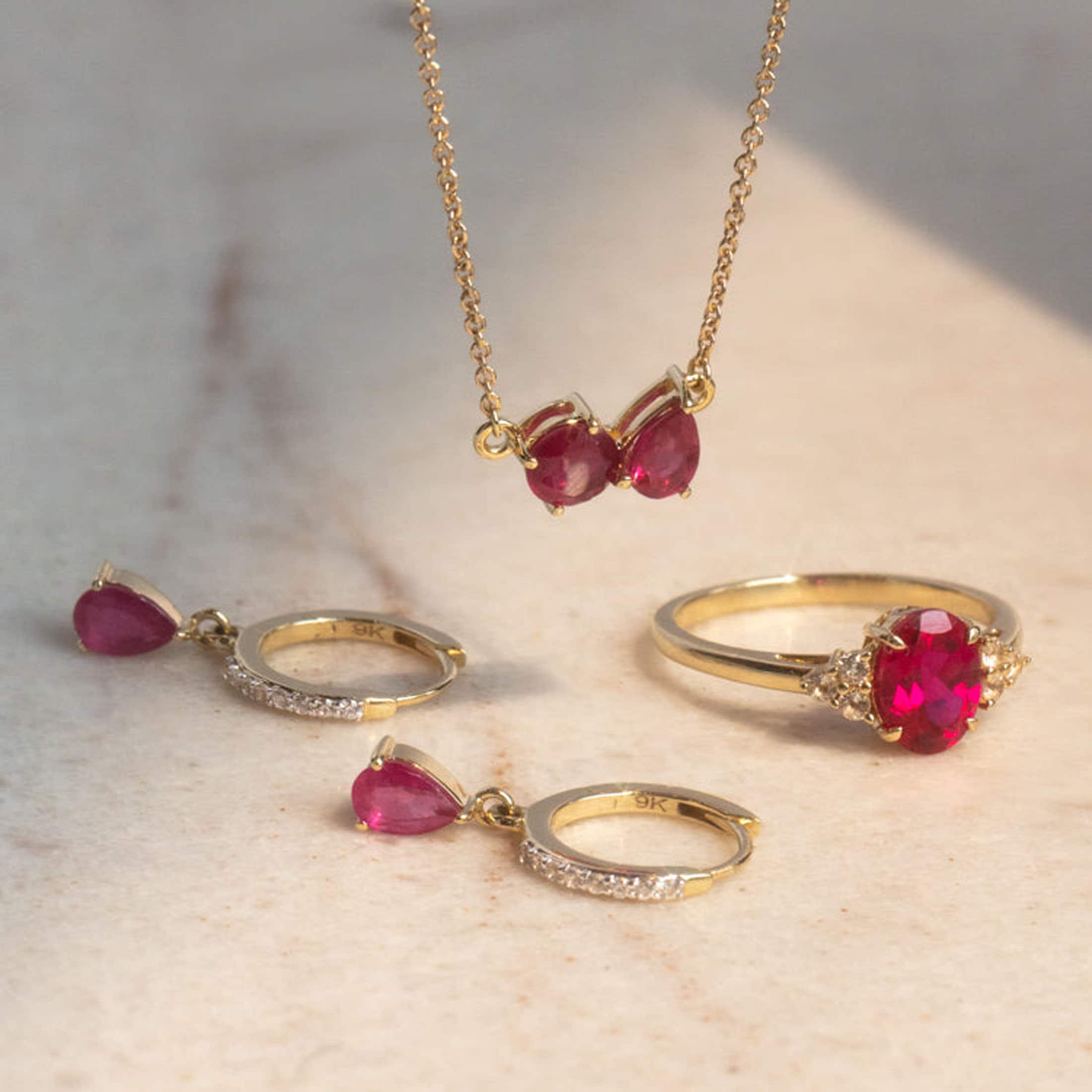 14k Yellow-gold Oval-cut Ruby Engagement Ring Cluster CZ Diamond July ...