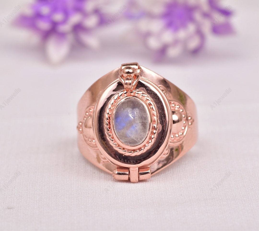 Moonstone Eye Pill Box Ring 925 Sterling Silver Ring 14k Rose Gold ...