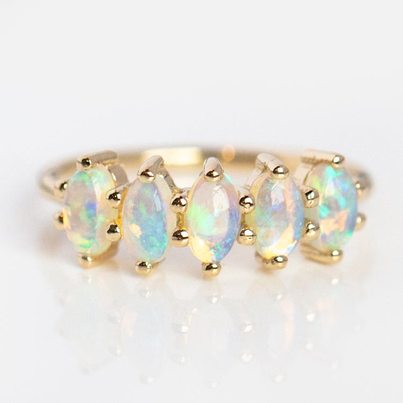 Unique Fire Opal Wedding Band 14k Rose Gold Oval Cut Opal Wedding Ring ...